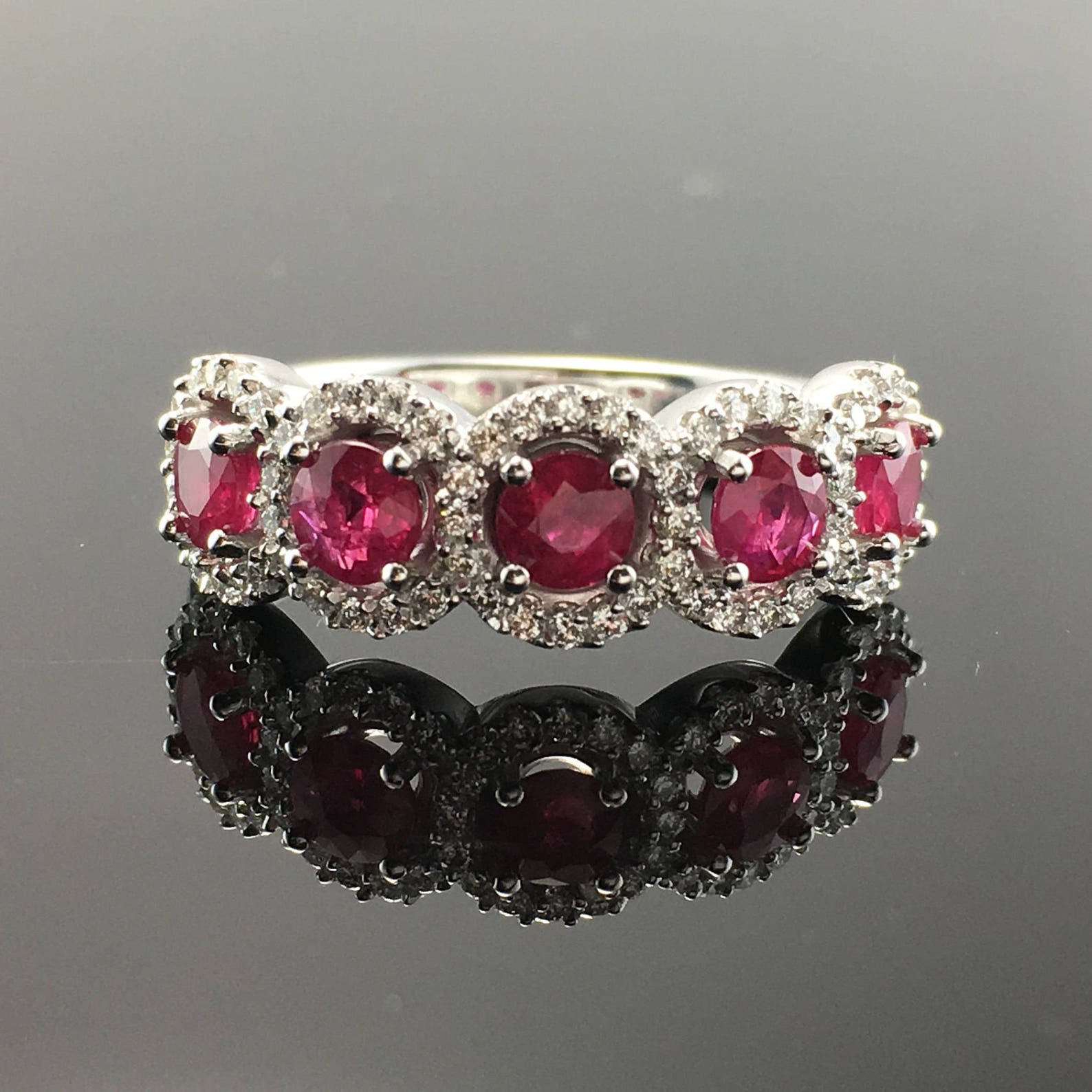 Ruby and Diamond Anniversary Ring 18K White Gold 5 Stone | Etsy