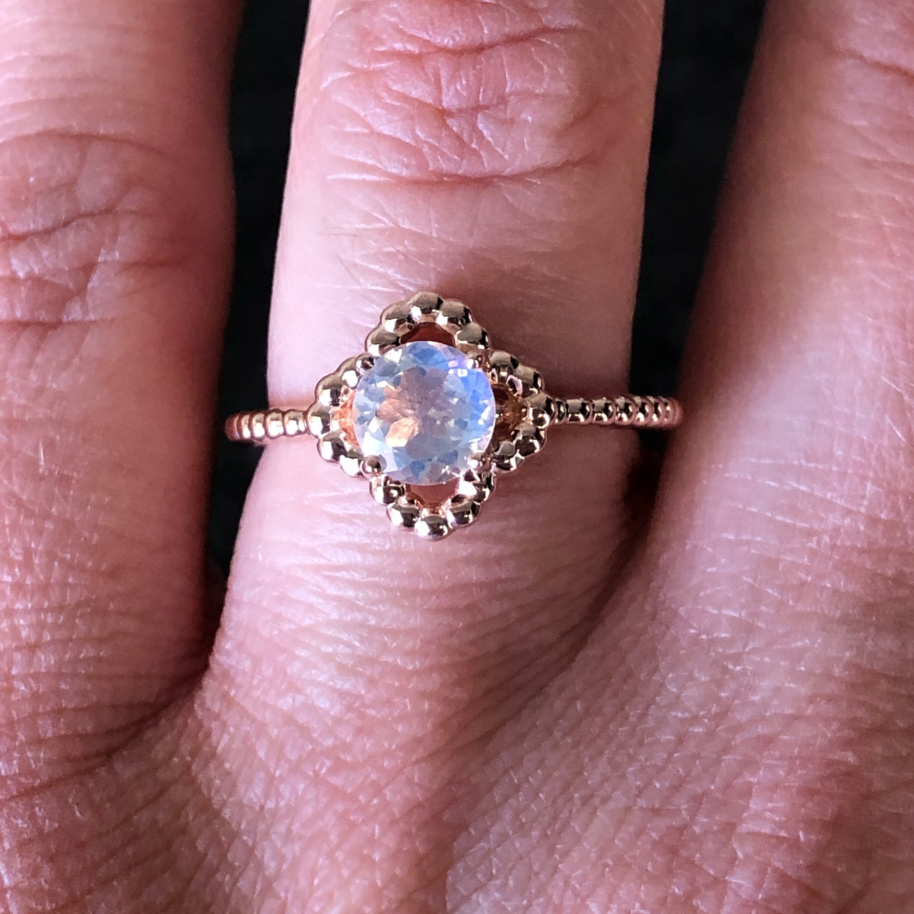 Dainty Rainbow Moonstone Engagement Ring 14K Rose White | Etsy