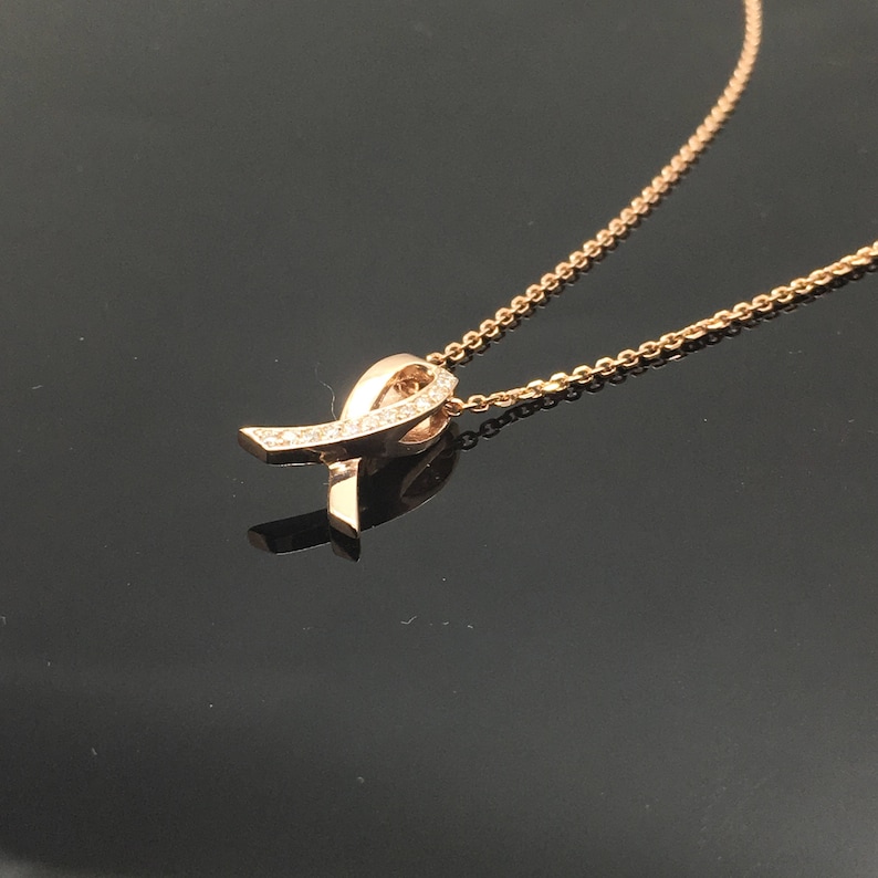 14K Rose Gold Diamond Pave Breast Cancer Awareness Ribbon - Etsy