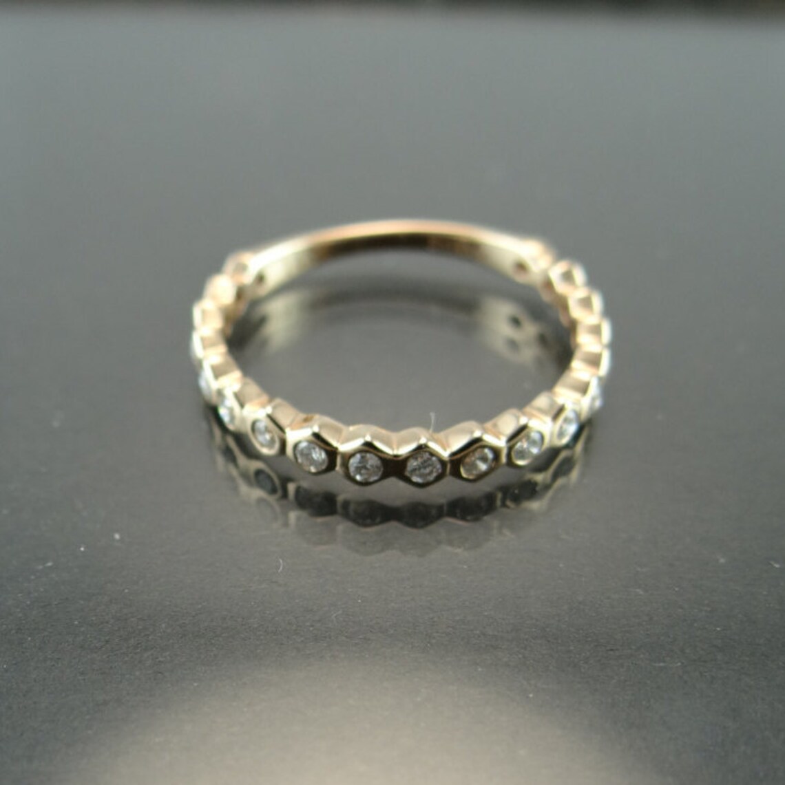 14K Rose Gold Burnish Set Diamond Wedding Band 14K Rose Gold - Etsy