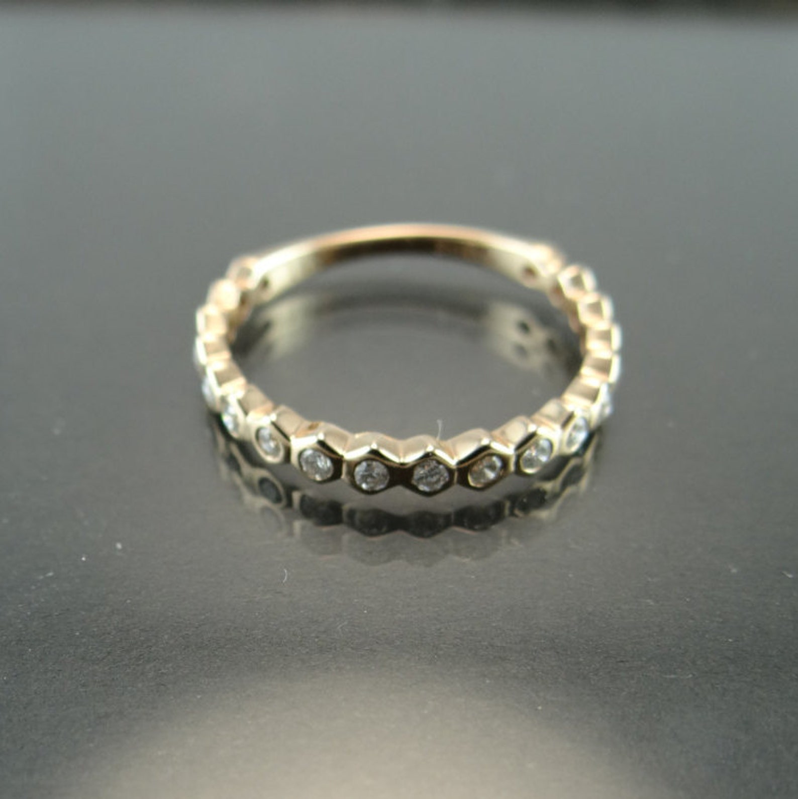 14K Rose Gold Burnish Set Diamond Wedding Band 14K Rose Gold - Etsy