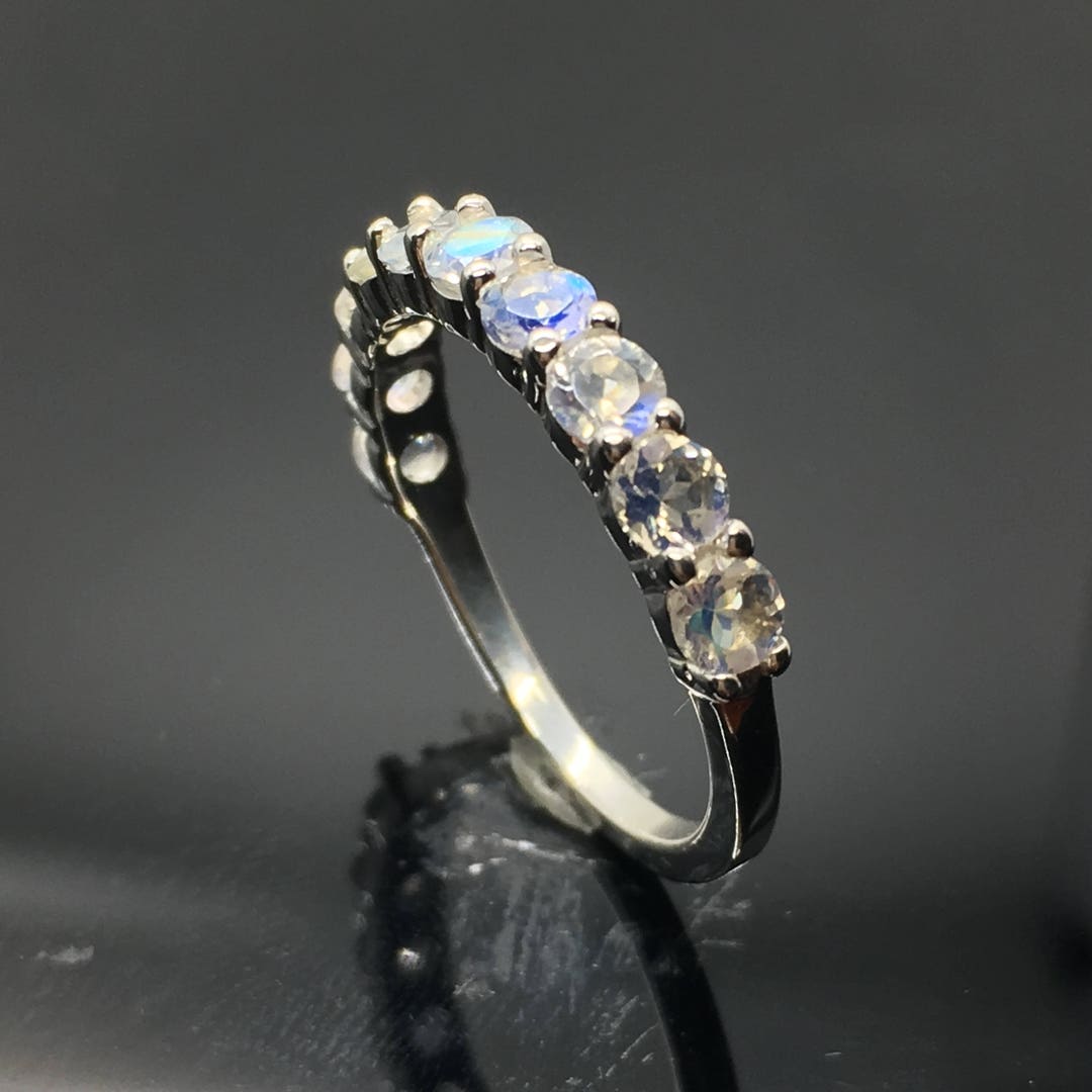 Sterling Silver Rainbow Moonstone Wedding Band - 10 Stone Moonstone ...
