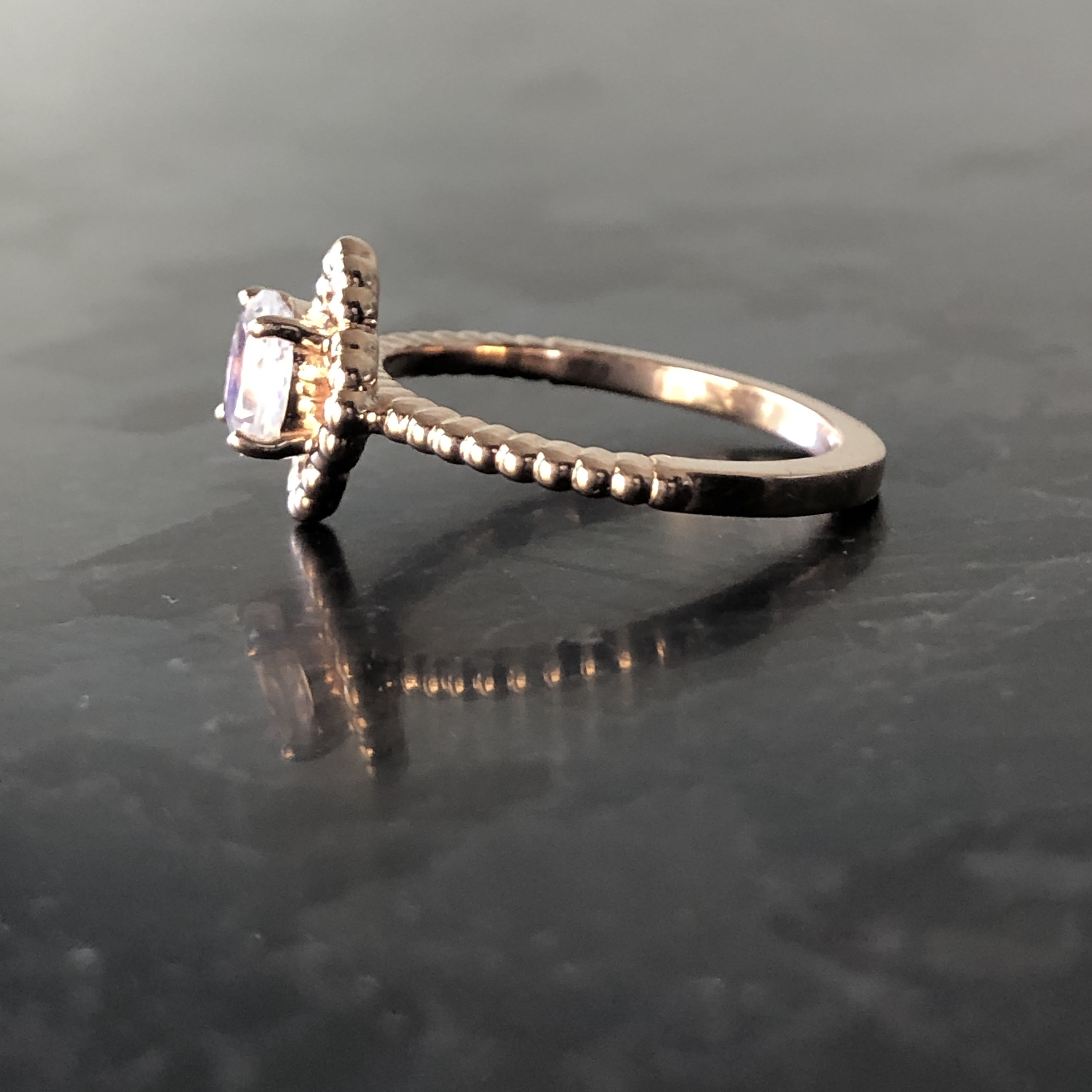 Dainty Rainbow Moonstone Engagement Ring 14K Rose White | Etsy