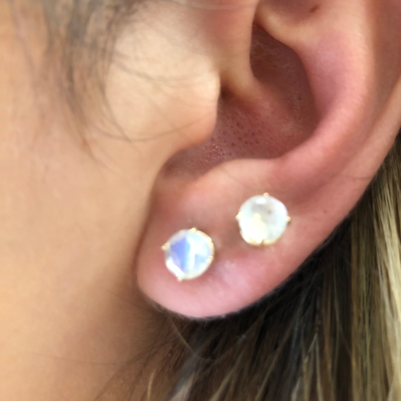 14K Yellow Gold Rainbow Moonstone Stud Earrings - 14K Solid Gold ...