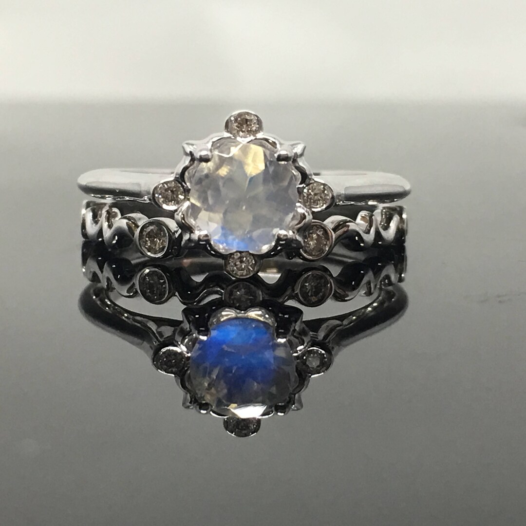 Moonstone Engagement Ring Set - 0.925 Sterling Silver Victorian ...