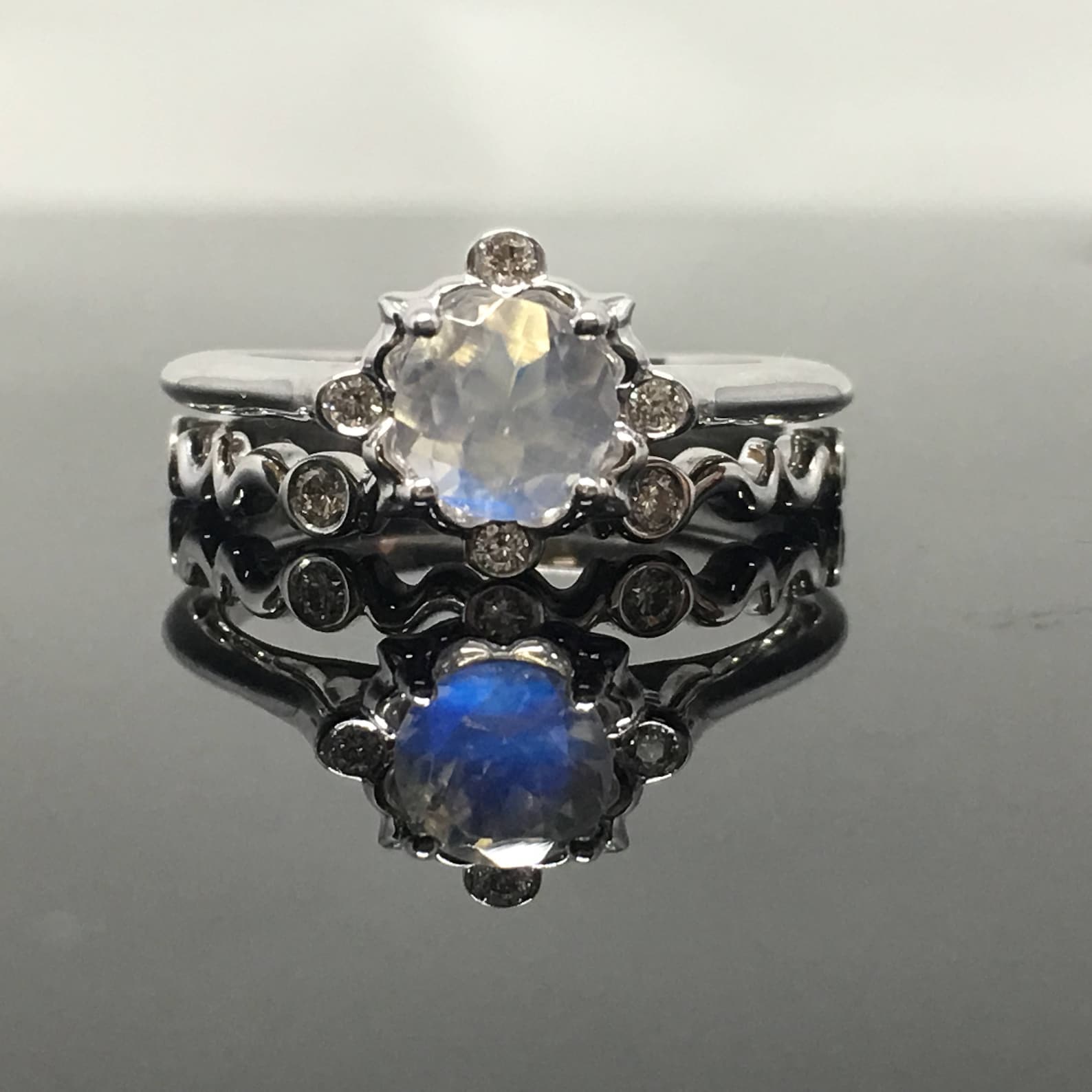 Moonstone Engagement Ring Set 0.925 Sterling Silver Victorian Moonstone ...