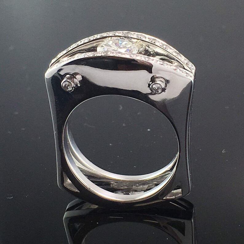 Modern Abstract Diamond Engagement Ring- 14K White Gold Handmade Unique ...