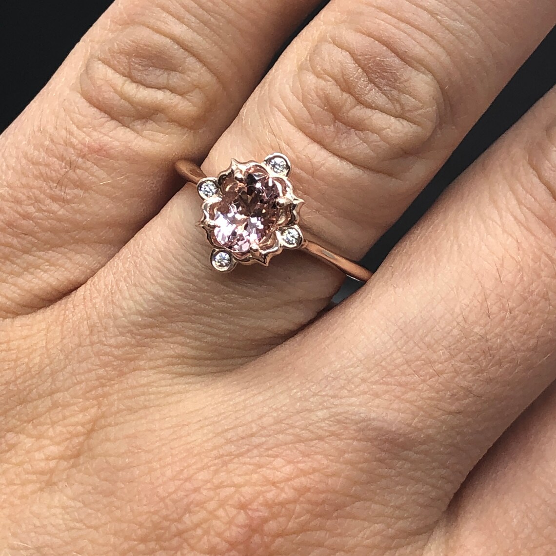 Rose Gold Vintage Inspired Morganite and Diamond Engagement | Etsy