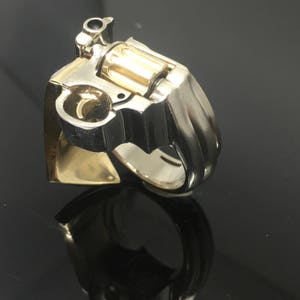 Gun Ring - 14K Two Tone Gold Men's Revolver Ring - Handmade 14K Gold ...