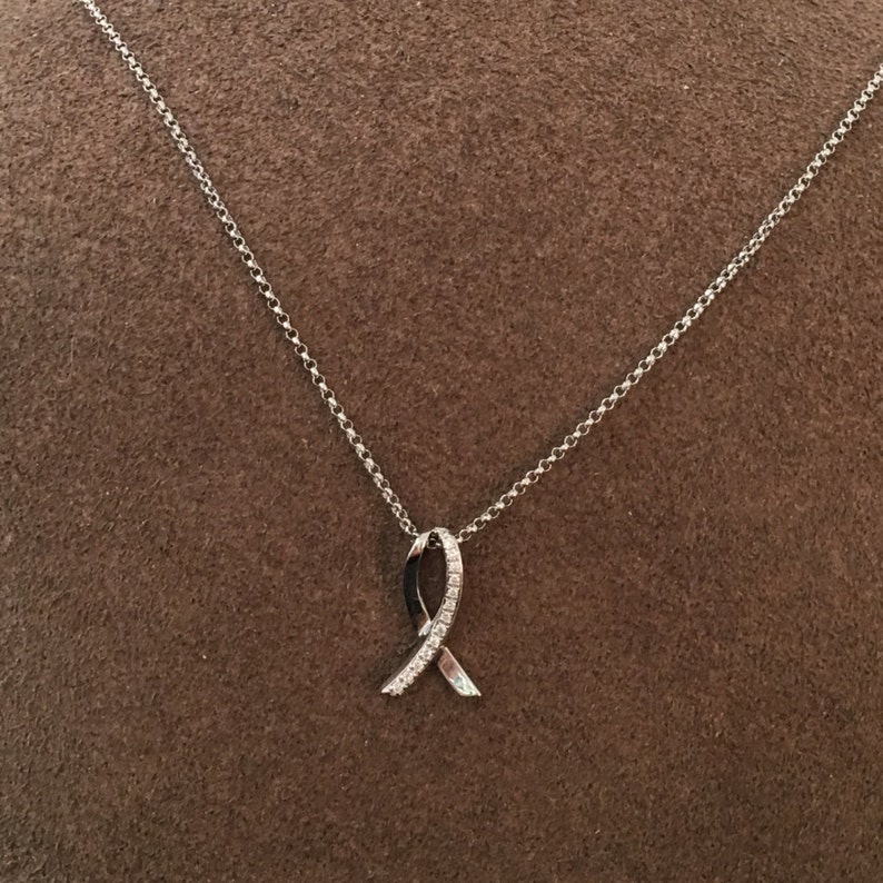 18K White Gold Diamond Pave Breast Cancer Awareness Ribbon - Etsy