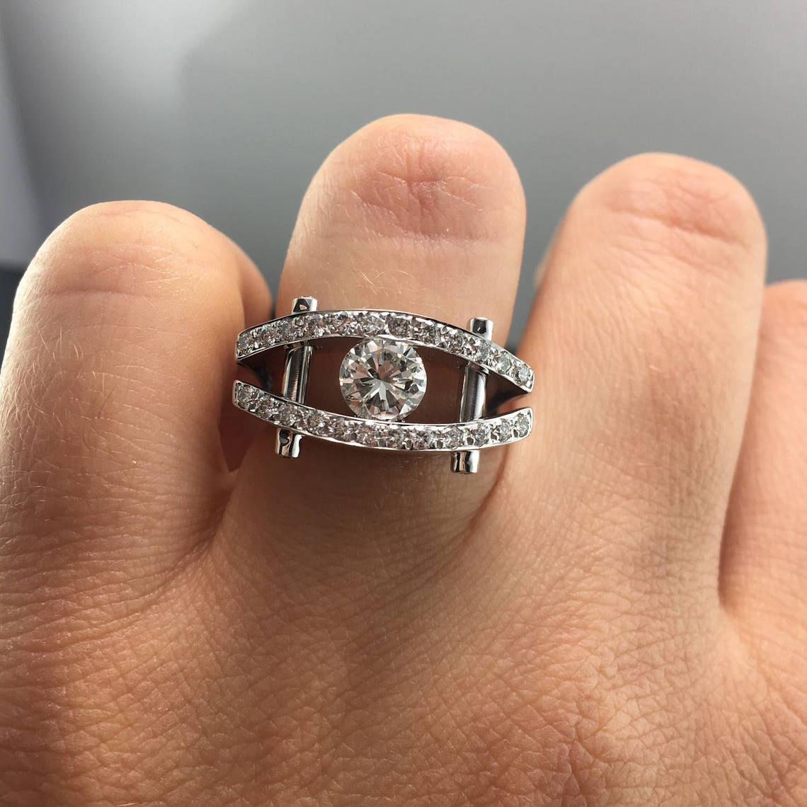 Modern Abstract Diamond Engagement Ring 14K White Gold - Etsy