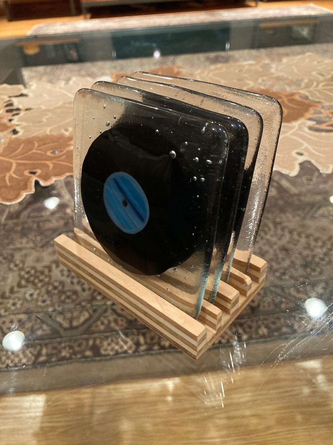 Fused Glass Vinyl Record Coasters - Set of Four With Holder - Etsy