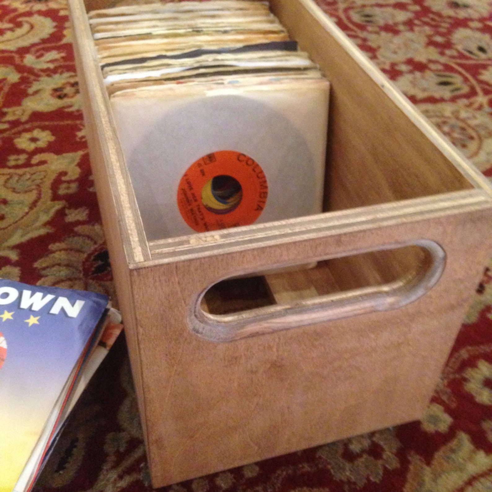 45 RPM 16 1/2 Deep Vinyl Record Storage and Display Crate Natural ...