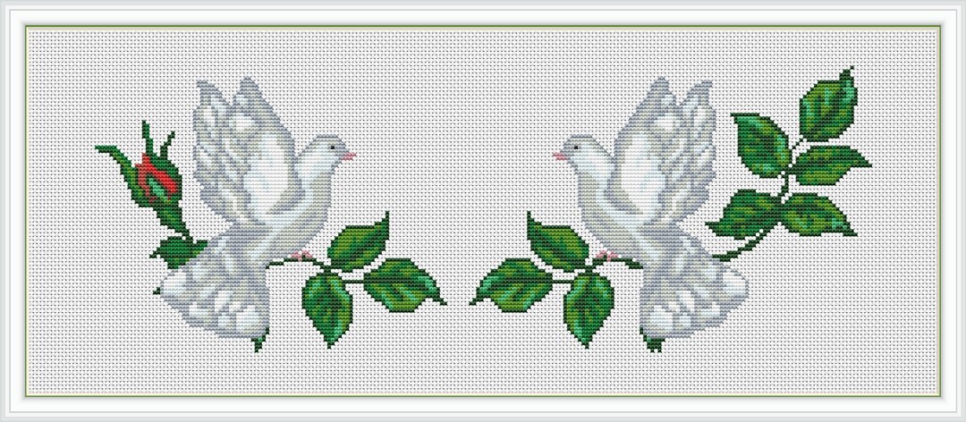 Dove Cross Stitch Pattern: Pigeon With Rose (PDF Pattern) - Etsy