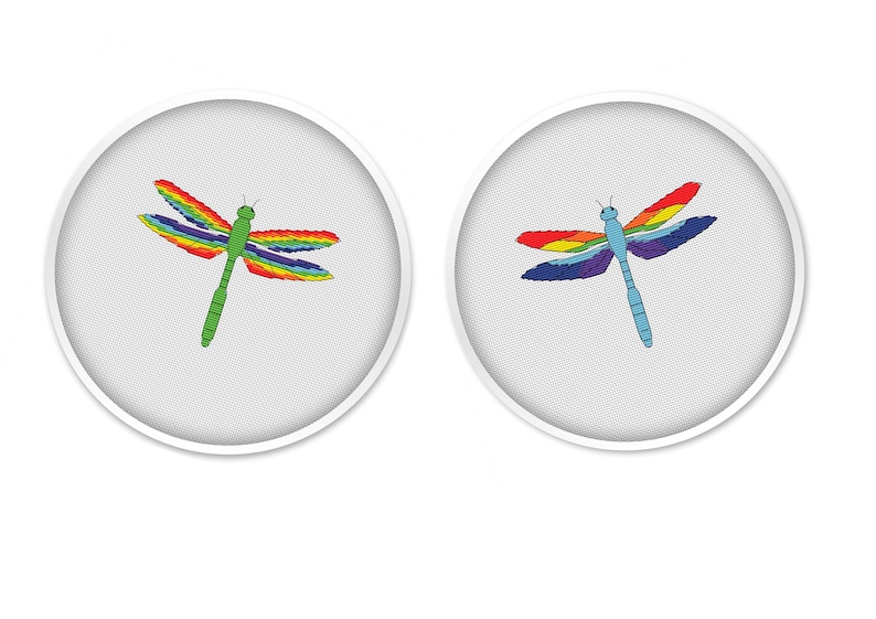 2 Rainbow Dragonflies Insect Cross Stitch Patterns Free - Etsy