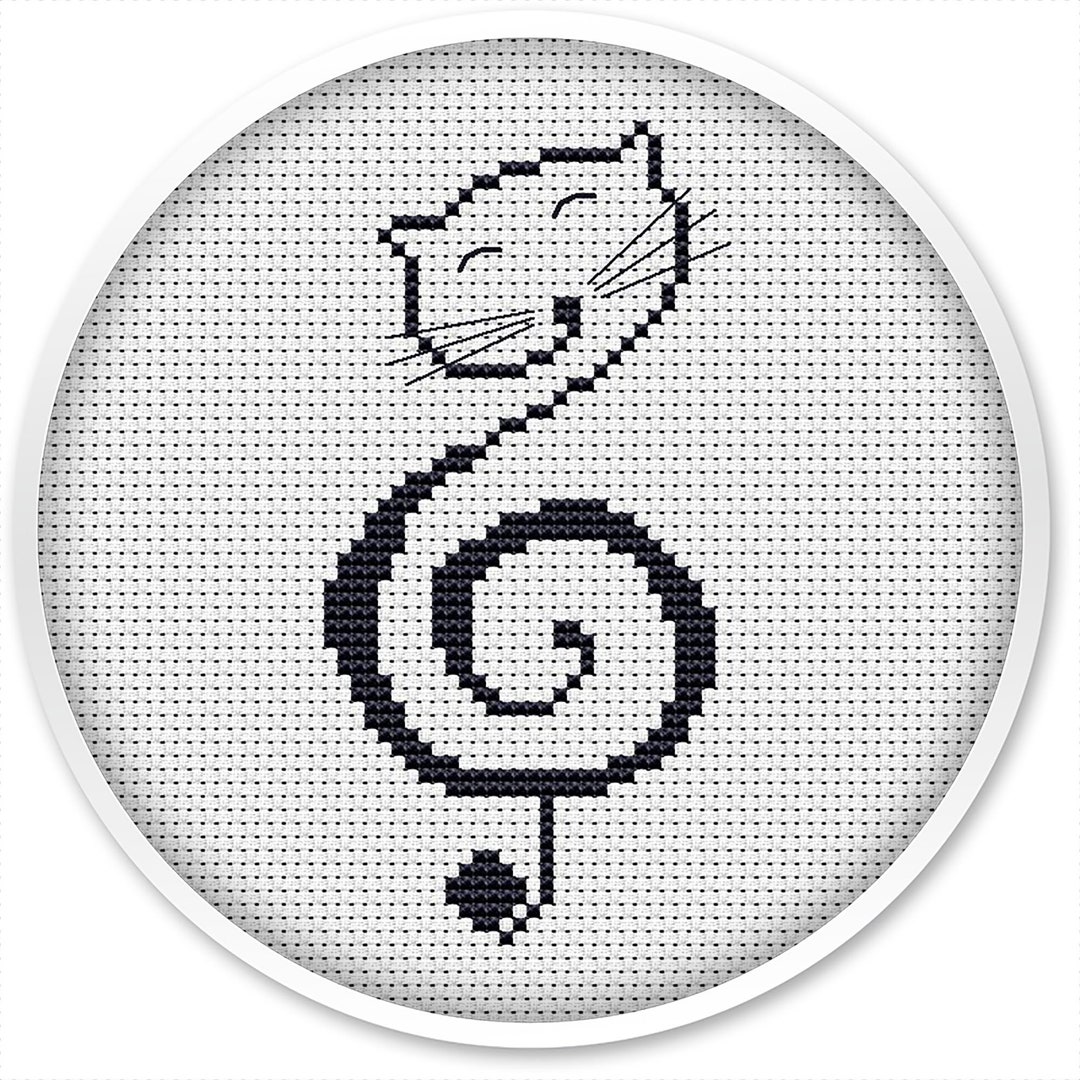 Treble Clef Cat Cross Stitch Pattern, Modern Geometric Cross Stitch ...