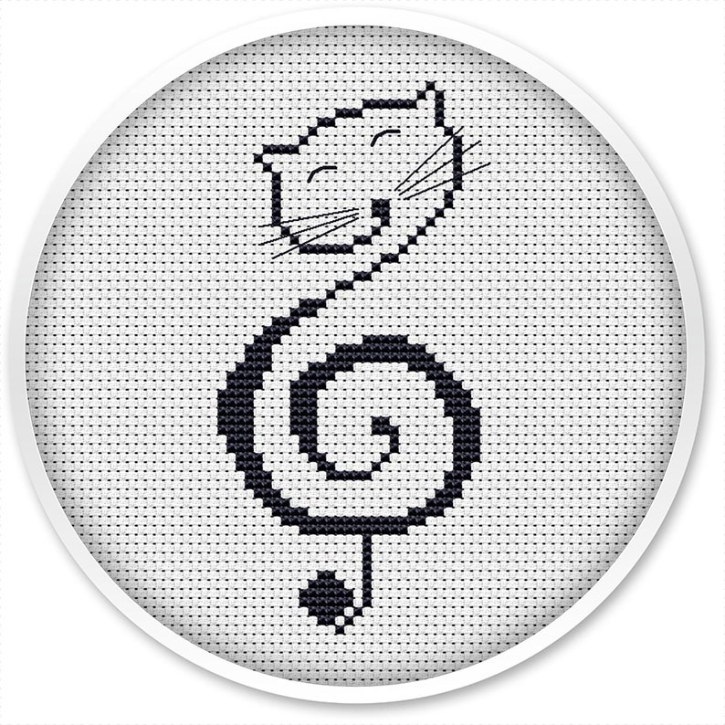 Treble Clef Cat Cross Stitch Pattern Modern Geometric Cross - Etsy