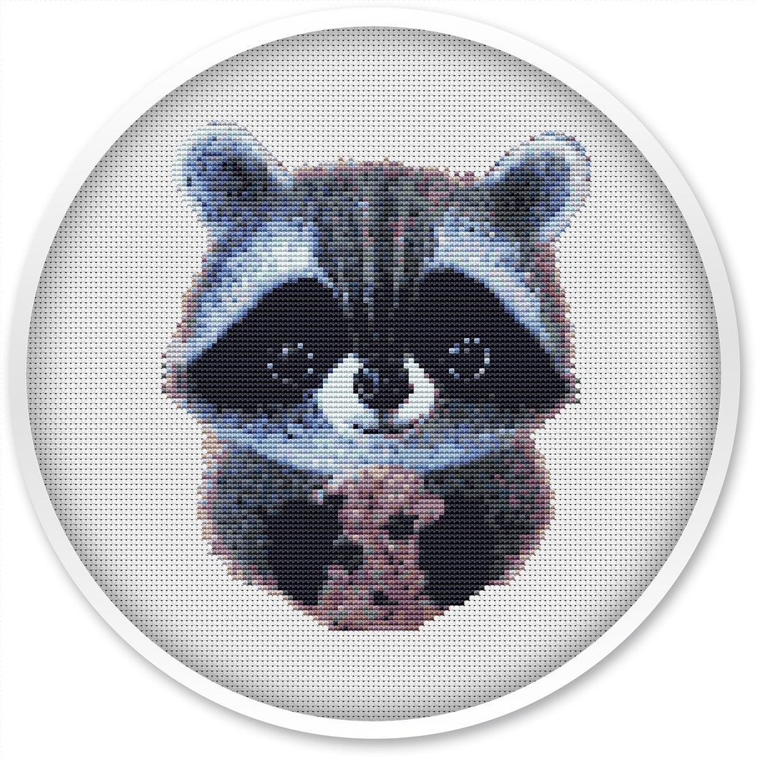 Raccoon Cross Stitch Pattern, Modern Geometric Cross Stitch Pattern ...