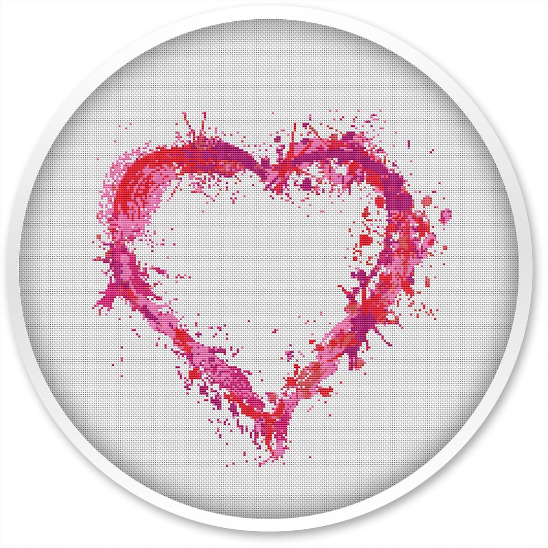 Pink Watercolor Heart Cross Stitch Pattern (PDF) - Etsy