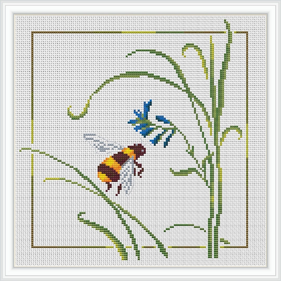 Bee and Flower Cross Stitch Pattern: Abstract Insect Design (PDF ...