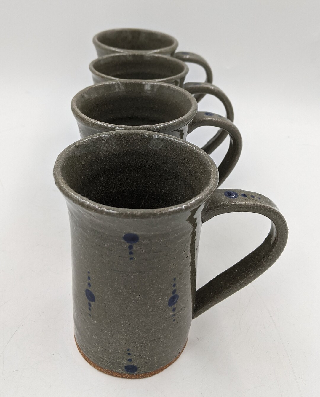 Set of 4 Mugs Earth Green With Navy Blue Dot Patterns - Etsy