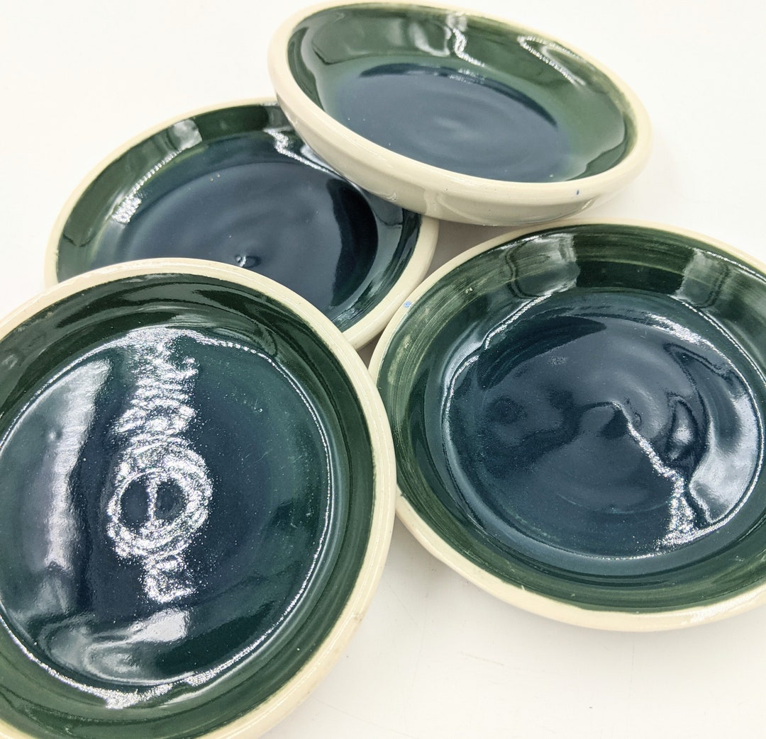 Set of 4 Small Handmade Ceramic Plates Blue and Green - Etsy