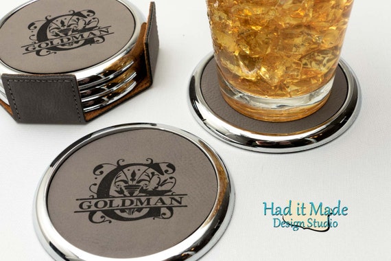 Monogram Coaster Set cs-m3b Leather Coaster 3rd - Etsy