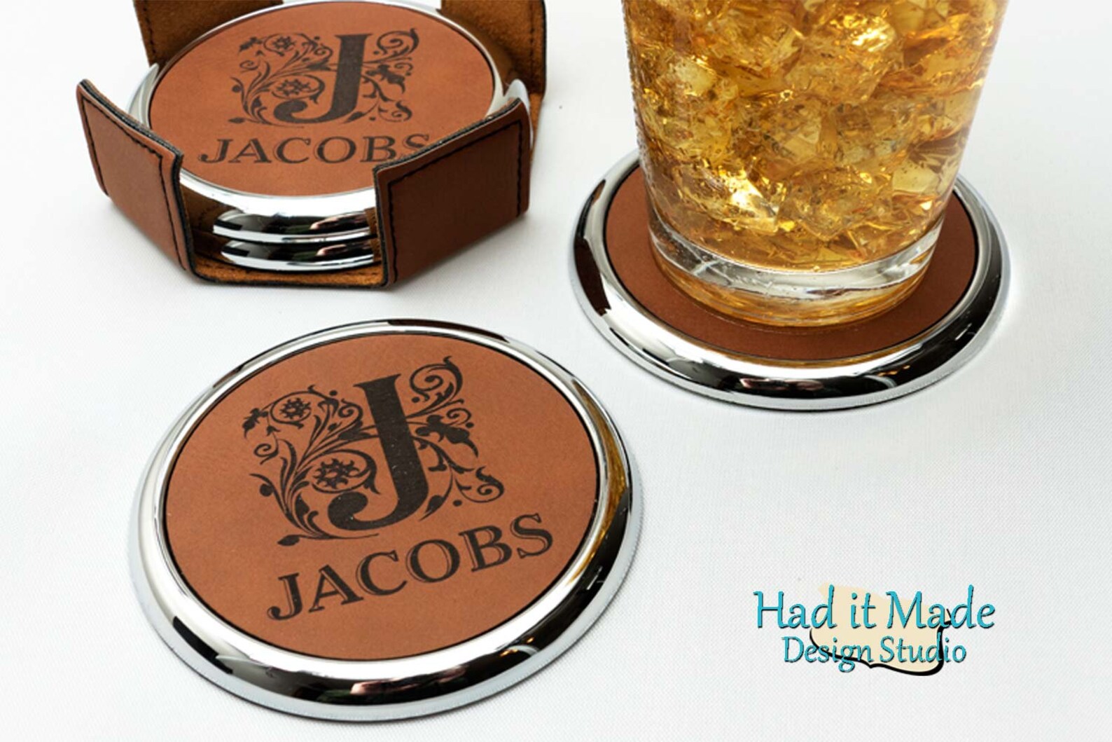 Monogram Coaster Set CS-M22b Monogram Leather Coaster 3rd | Etsy