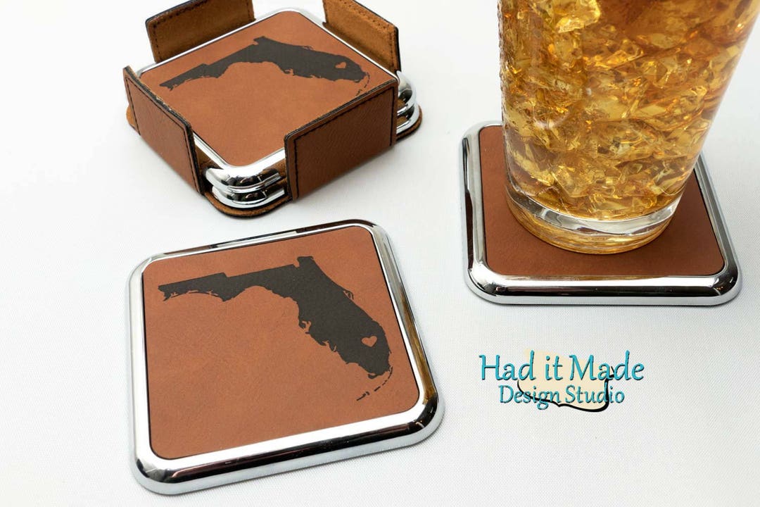 State Coaster Set, (cs-state-3a) Monogram Leather Coaster, 3rd ...