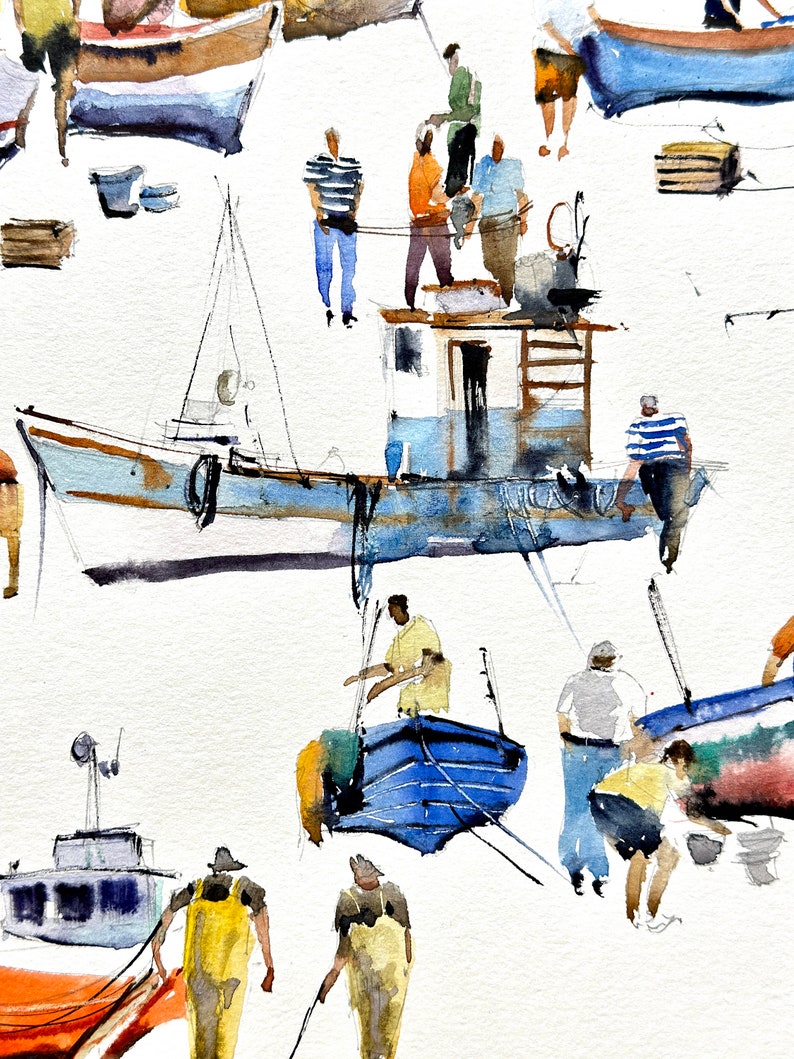 Dockside Tales Print of Original Watercolor Painting Yacht Sketch ...