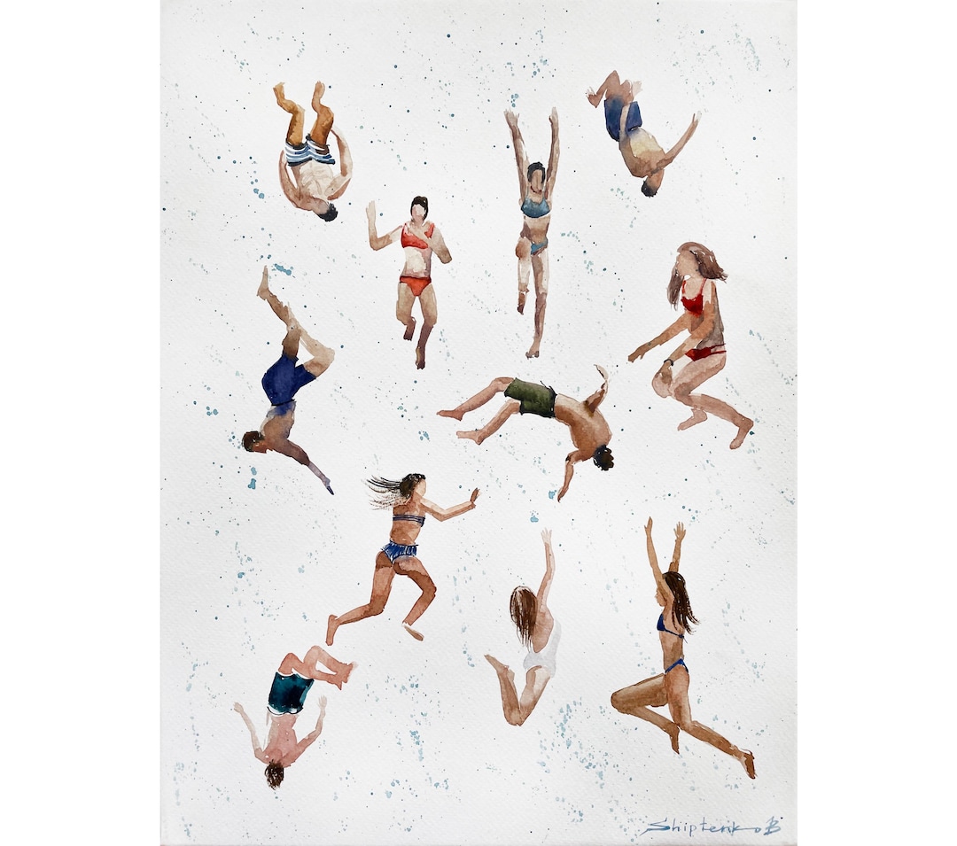 Diving and Water Print of Original Watercolor Painting Figurative Art ...