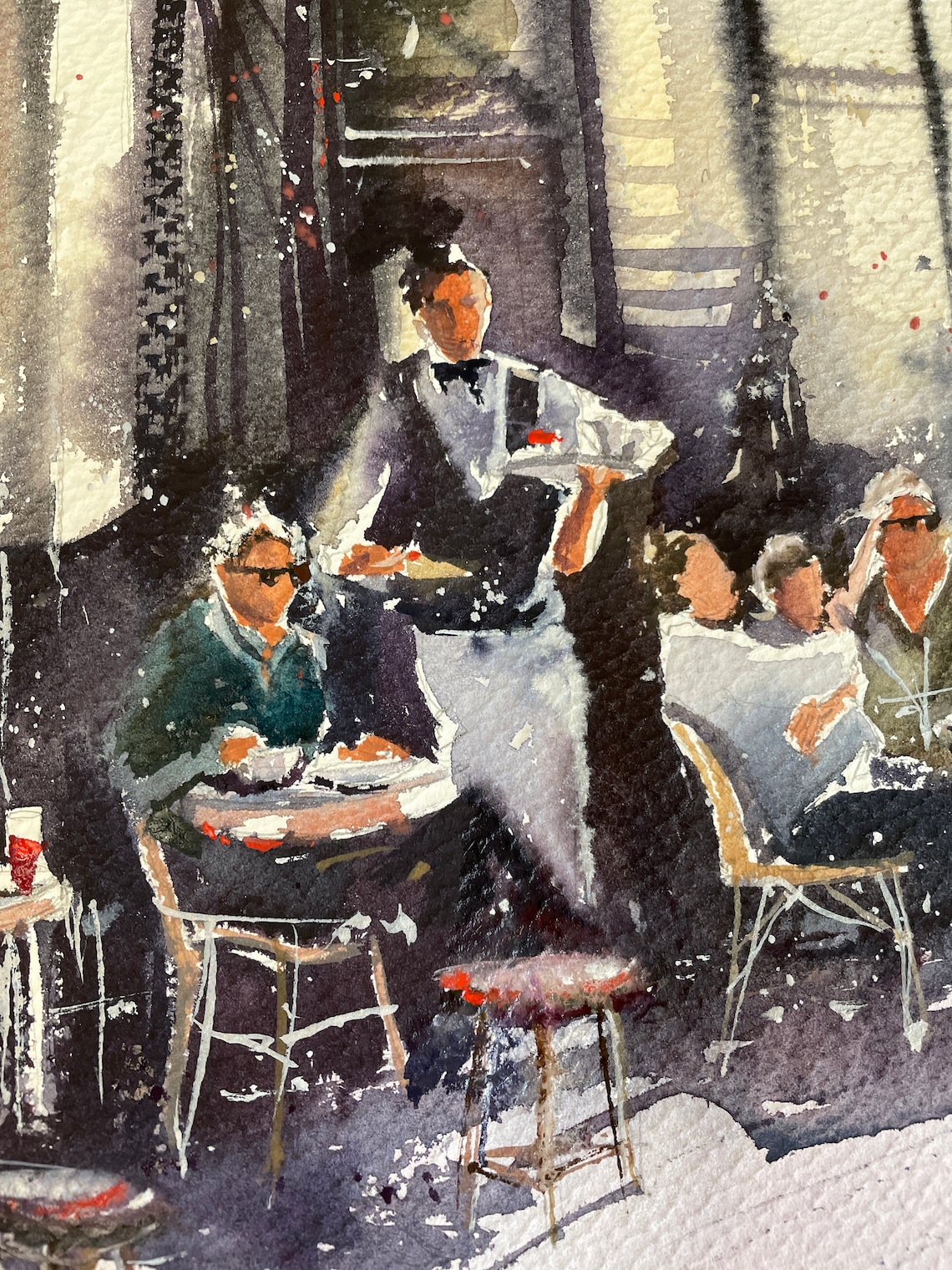 Waiter Restaurant Painting Print of Original Art Watercolor Painting ...