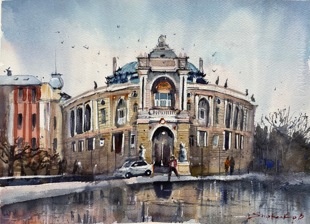 Odessa Opera Giclee of Watercolor Painting Cityscape Wall Art Odessa ...