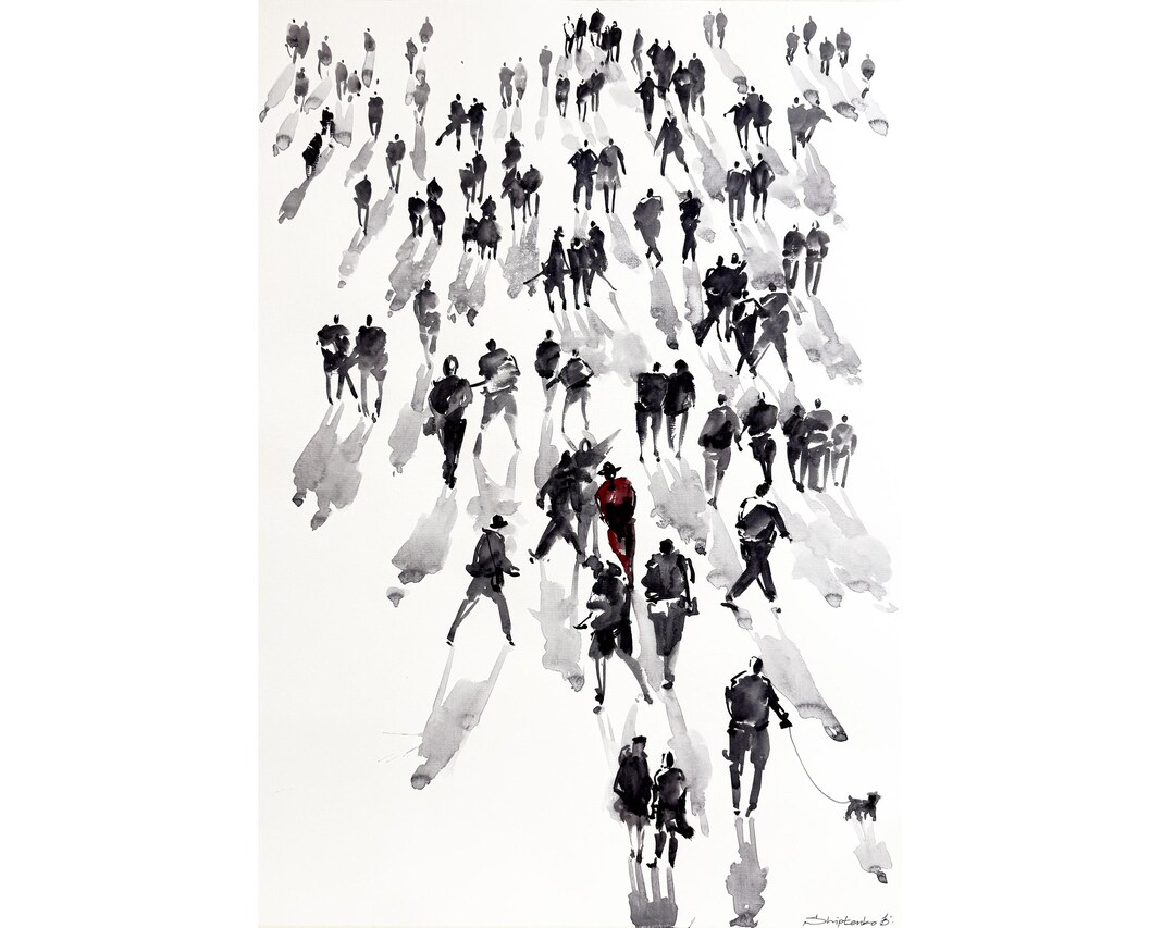 Mysterious Man in Red Original Watercolor Painting People Art ...
