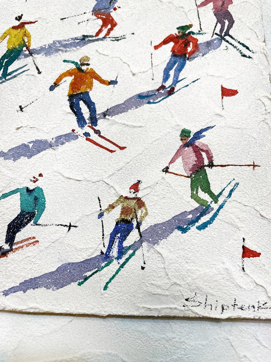 Vail Ski Resort Skier Painting Original Art Watercolor Painting Impasto ...