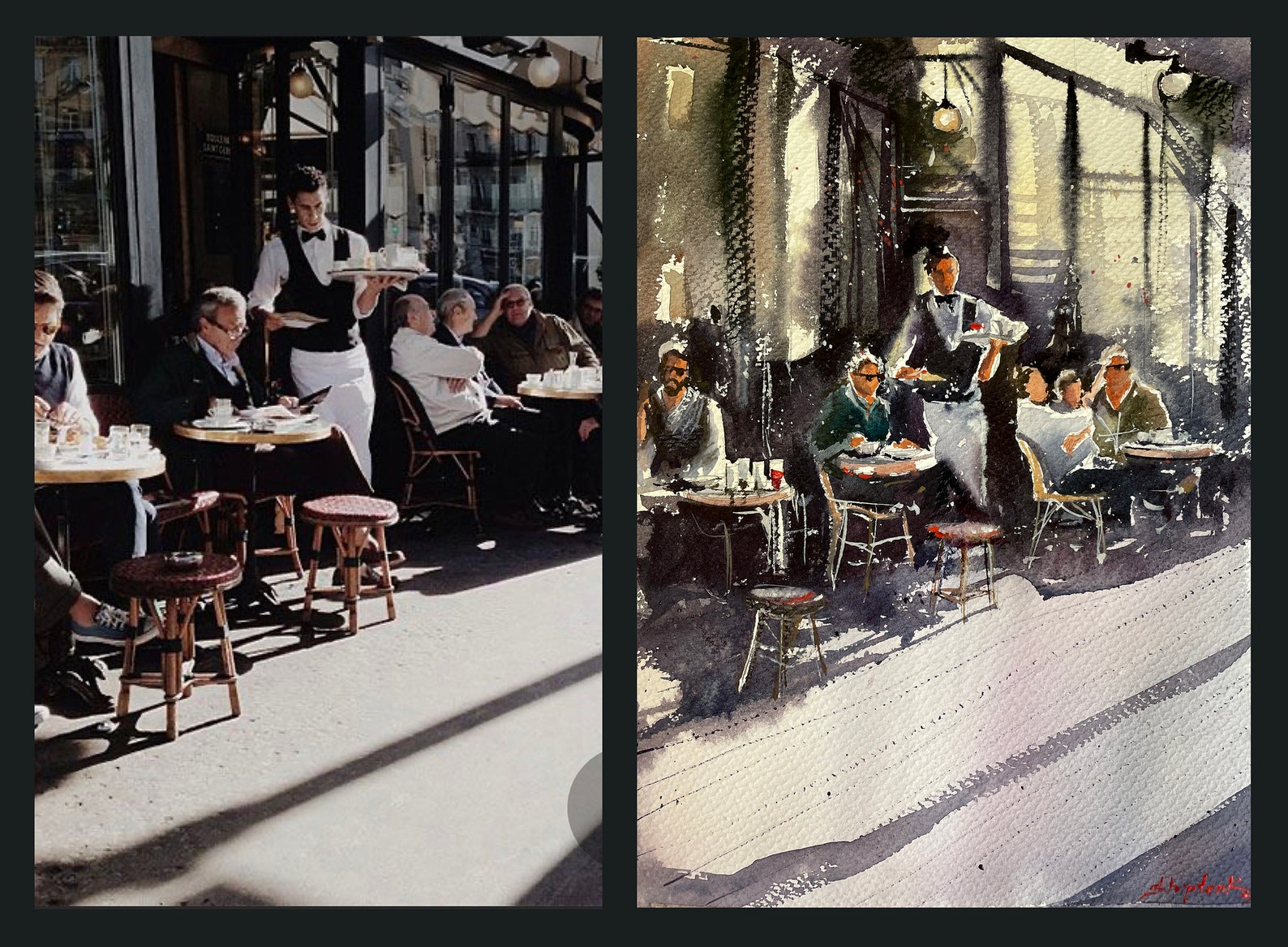 Waiter Restaurant Painting Print of Original Art Watercolor Painting ...