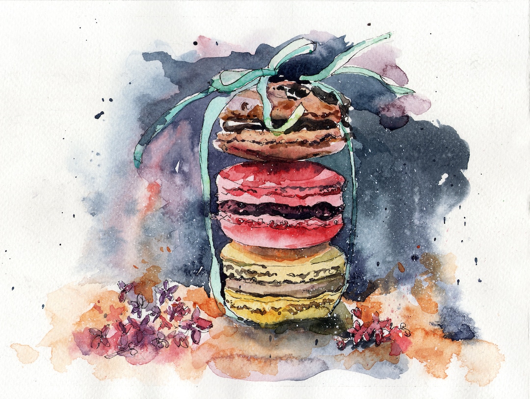 Sweet Macaroons Original Watercolor Painting Macaroon Biscuits Sweet ...