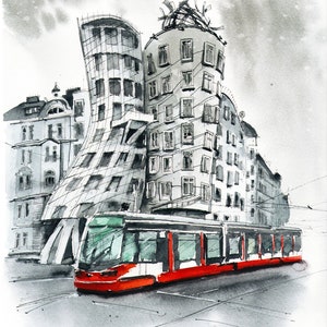 Dancing House Original Watercolor Painting Cityscape Painting ...
