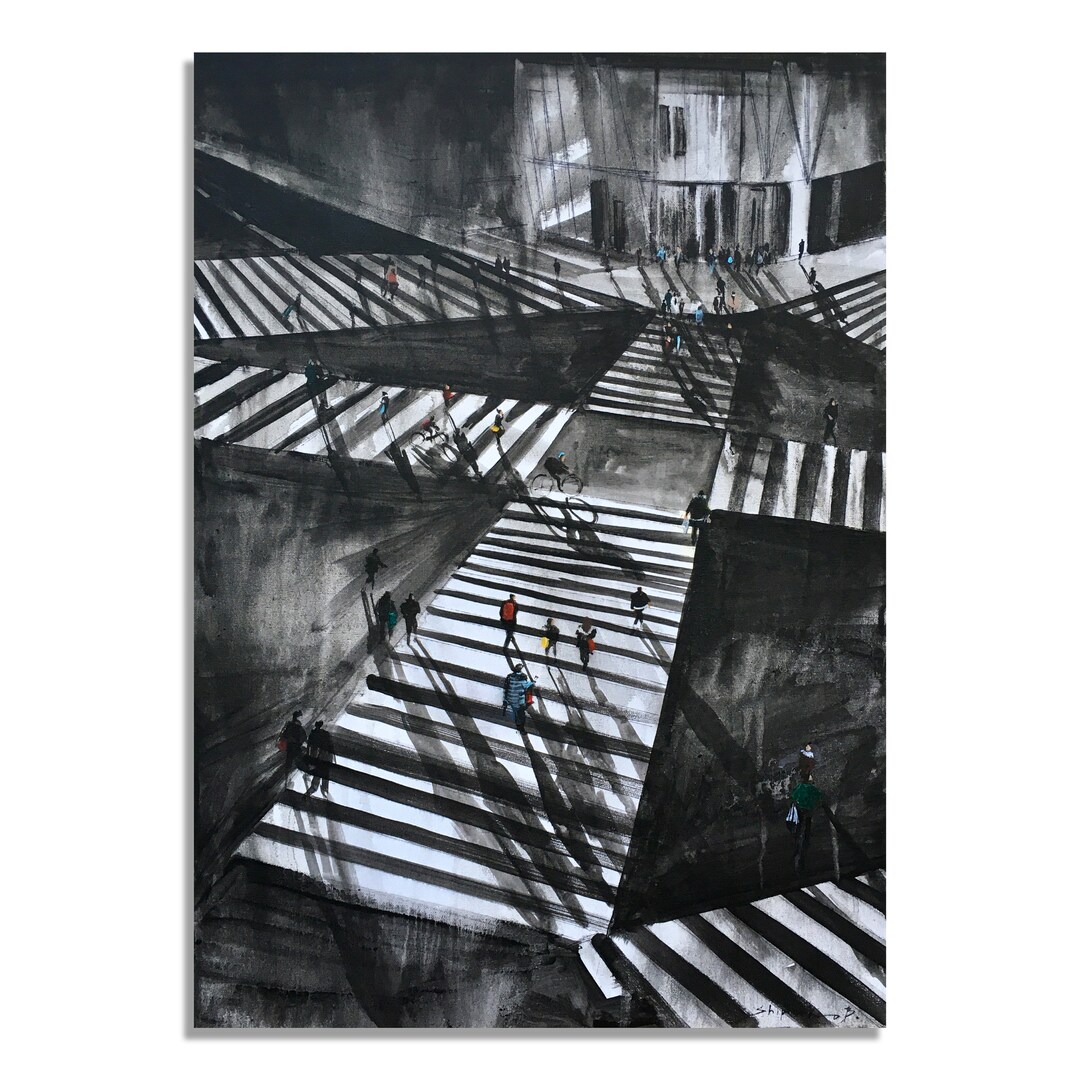 Cityscape Painting: Architecture Sketch Shadows Crossing. Print of ...