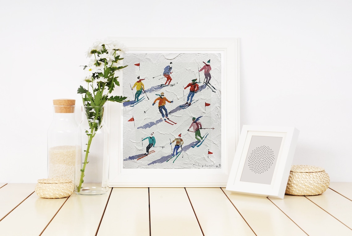 Vail Ski Resort Skier Painting Original Art Watercolor | Etsy