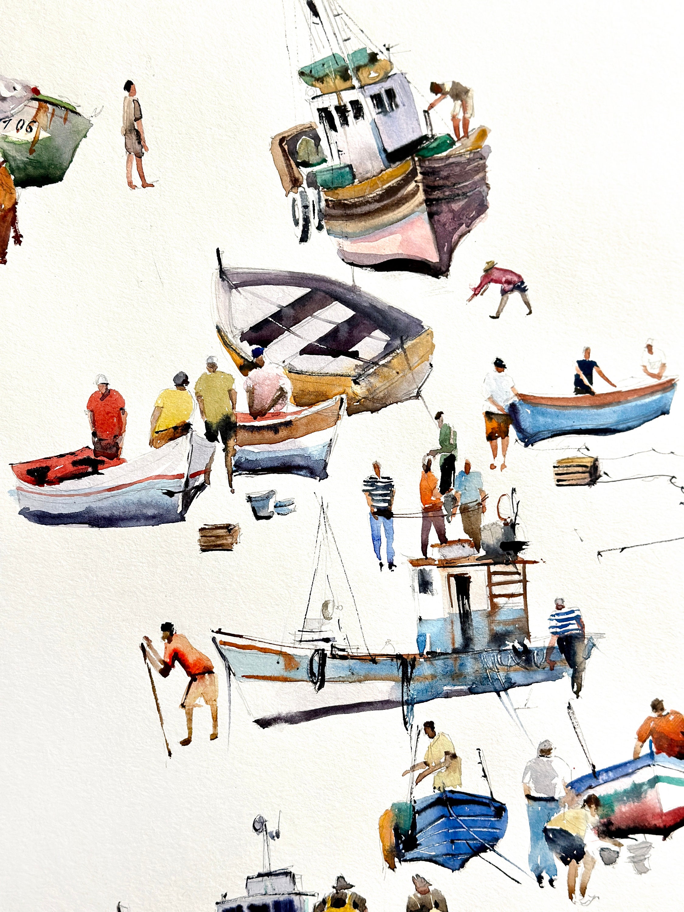 Dockside Tales Print of Original Watercolor Painting Yacht Sketch ...
