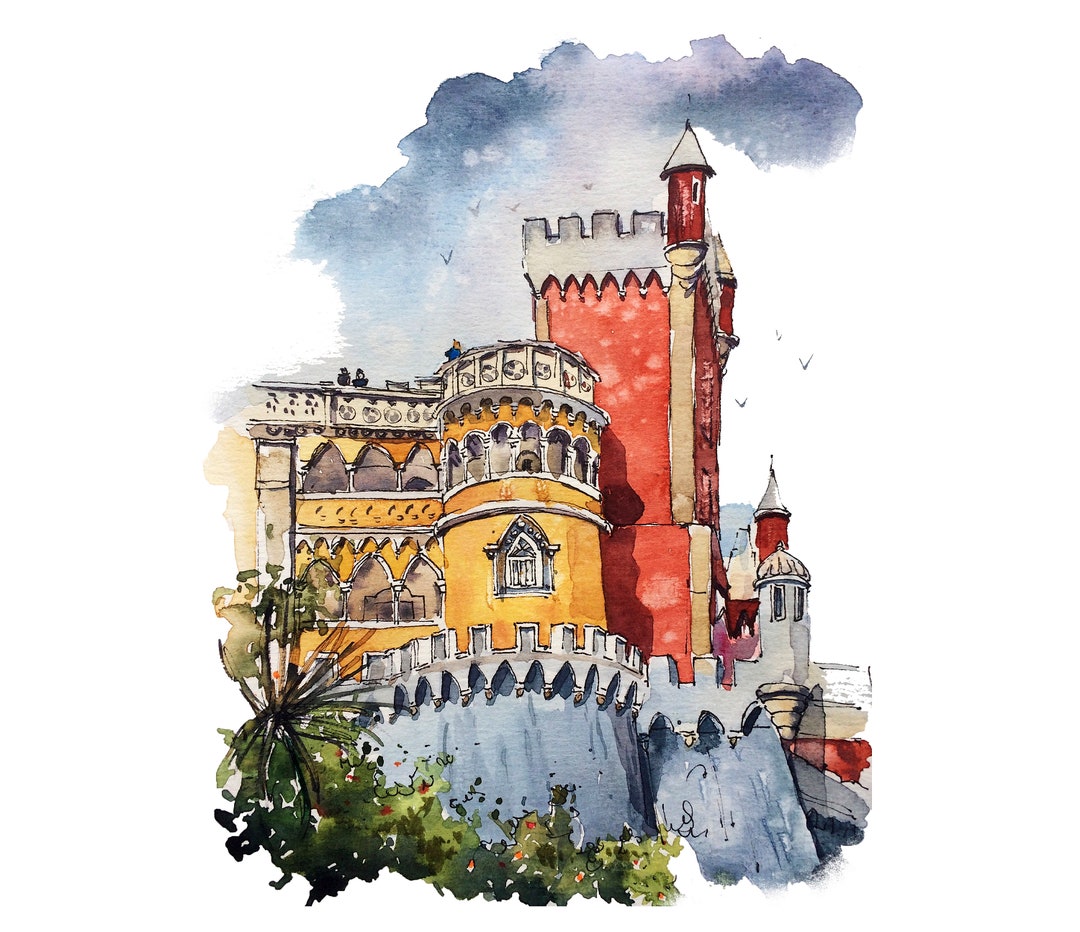 Echoes of Pena Print of Original Watercolor Painting Cityscape Artwork ...