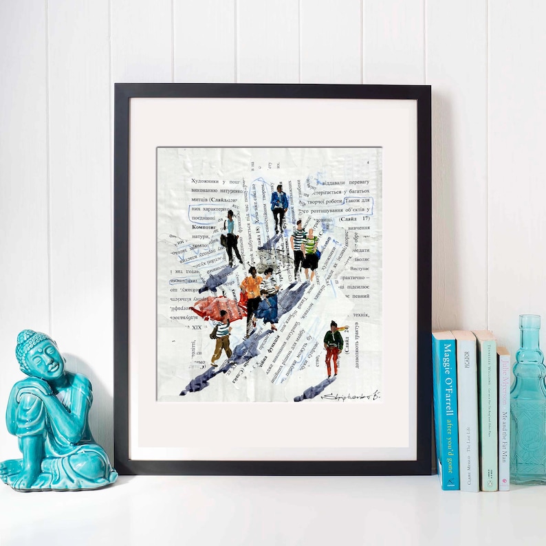Bright Future Print of Original Watercolor on Newspaper People Art ...