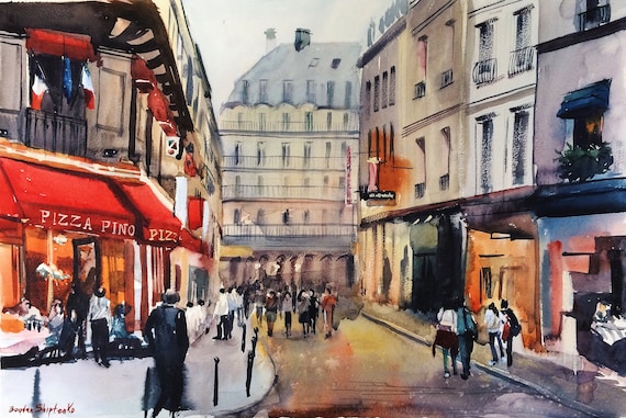 Watercolor Art & Collectibles handmade watercolor street scene of Paris ...