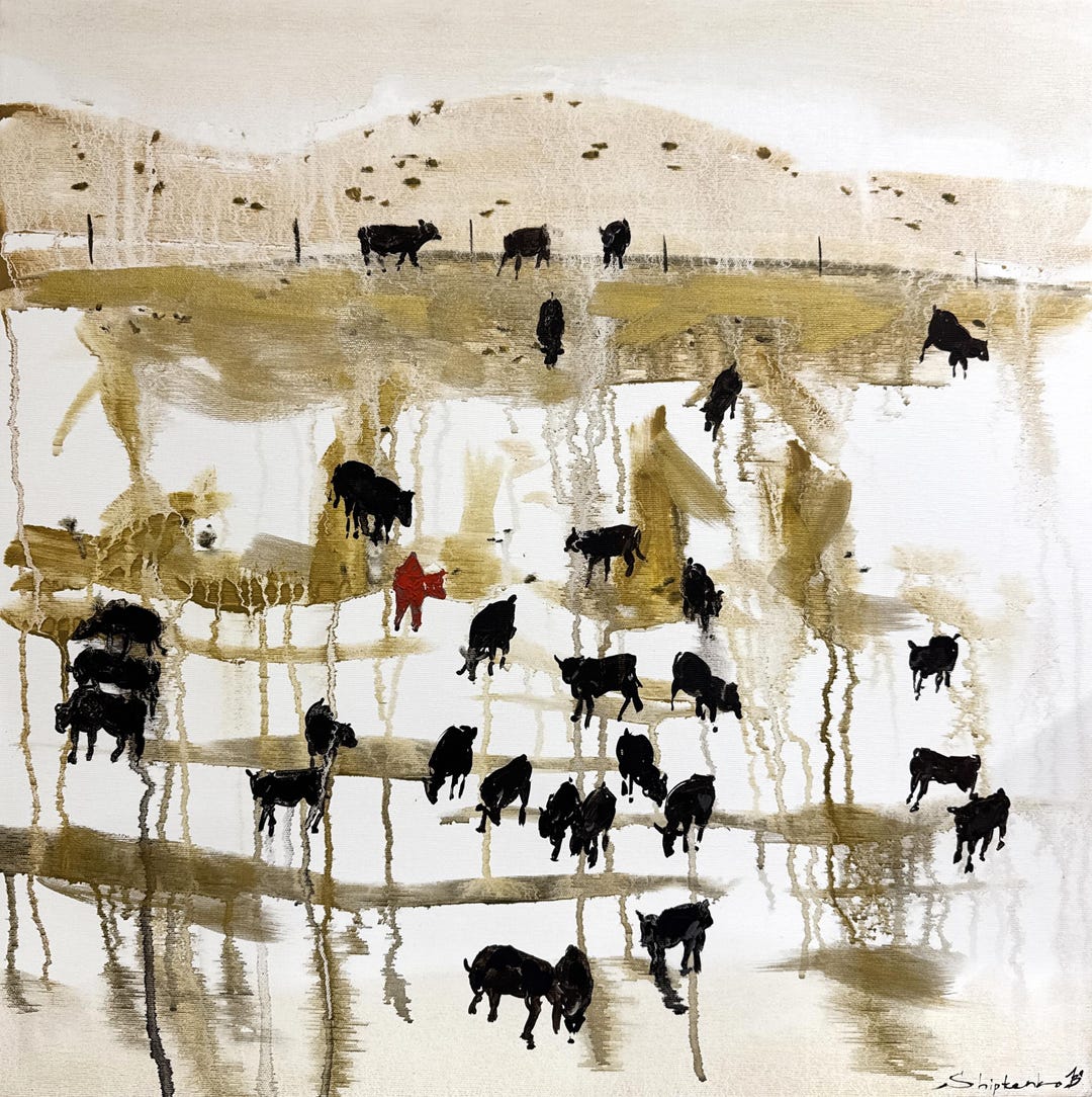 Red Bull Print of Original Acrylic Painting Figurative Art Animal ...