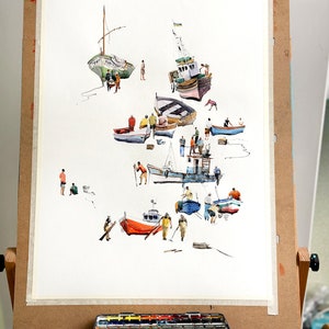 Dockside Tales Print of Original Watercolor Painting Yacht Sketch ...