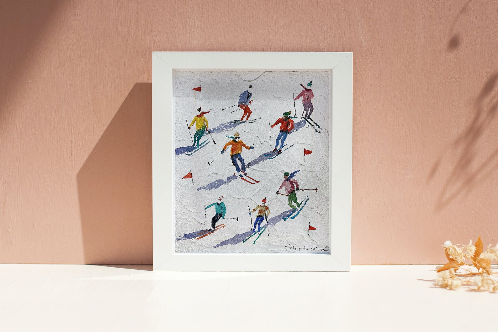 Vail Ski Resort Skier Painting Original Art Watercolor Painting Impasto ...