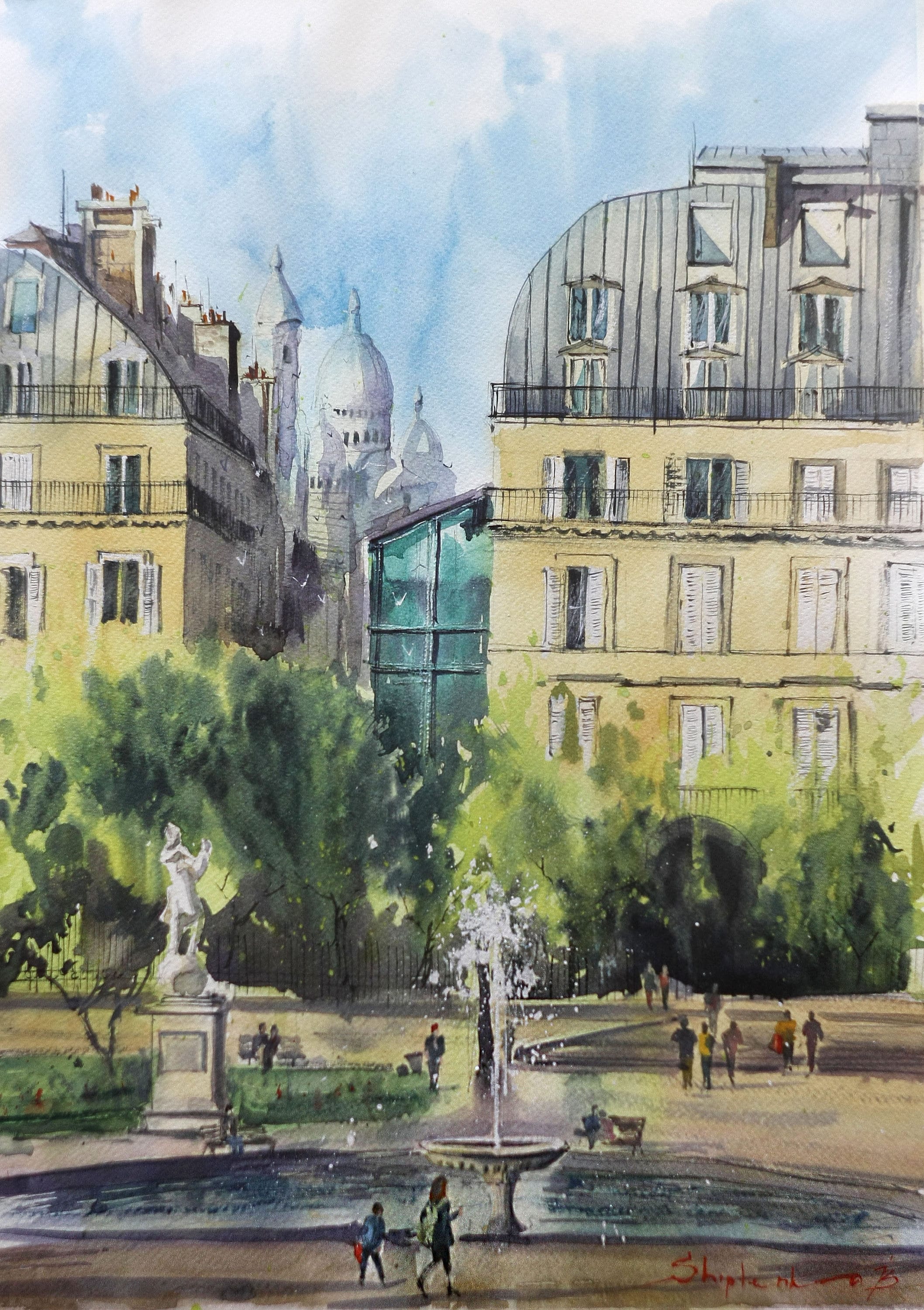 Paris Painting Paris Street Scene Park Print of My Watercolor Painting ...