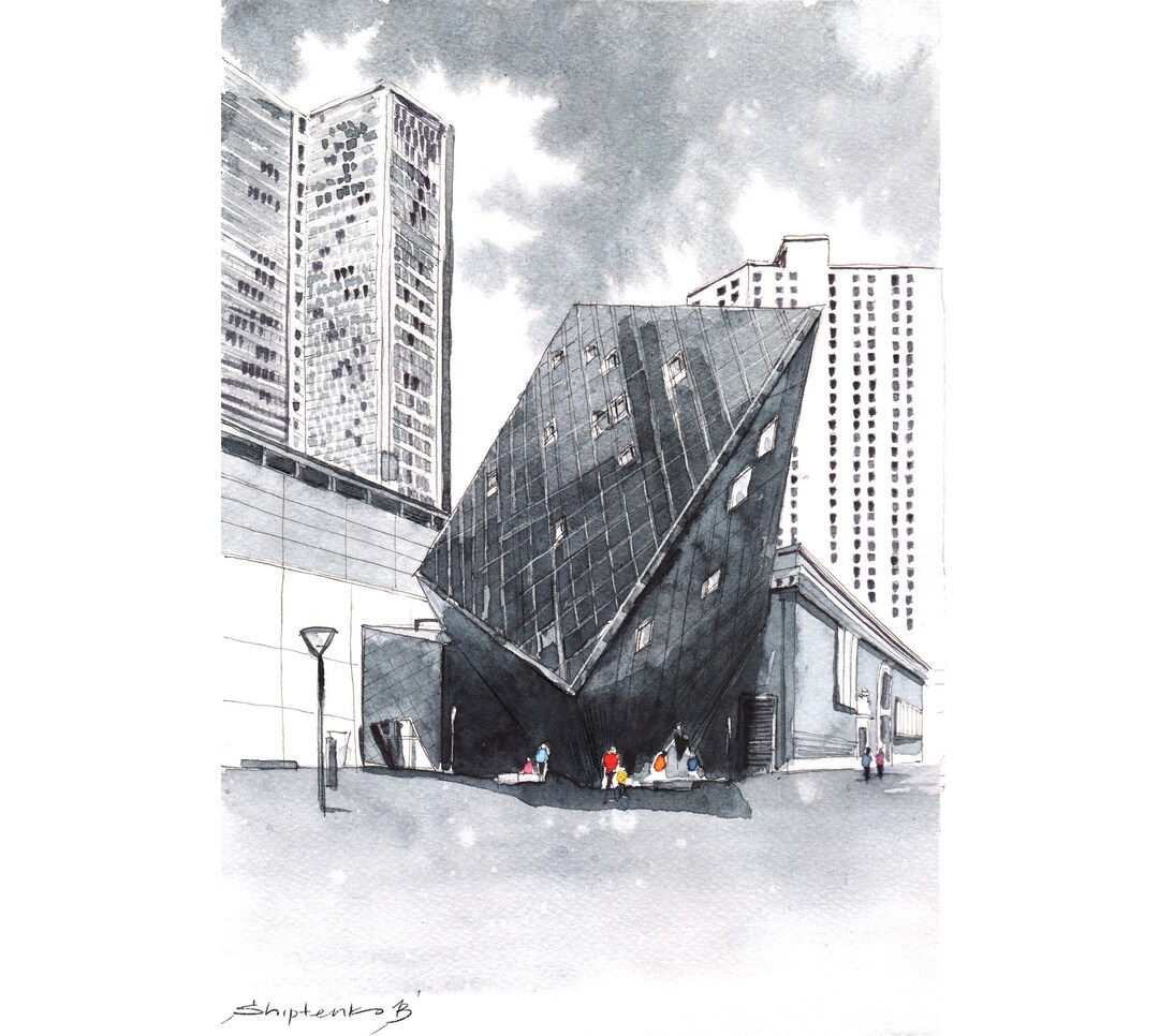 Modern Monument Original Watercolor Painting Cityscape Artwork Modern ...