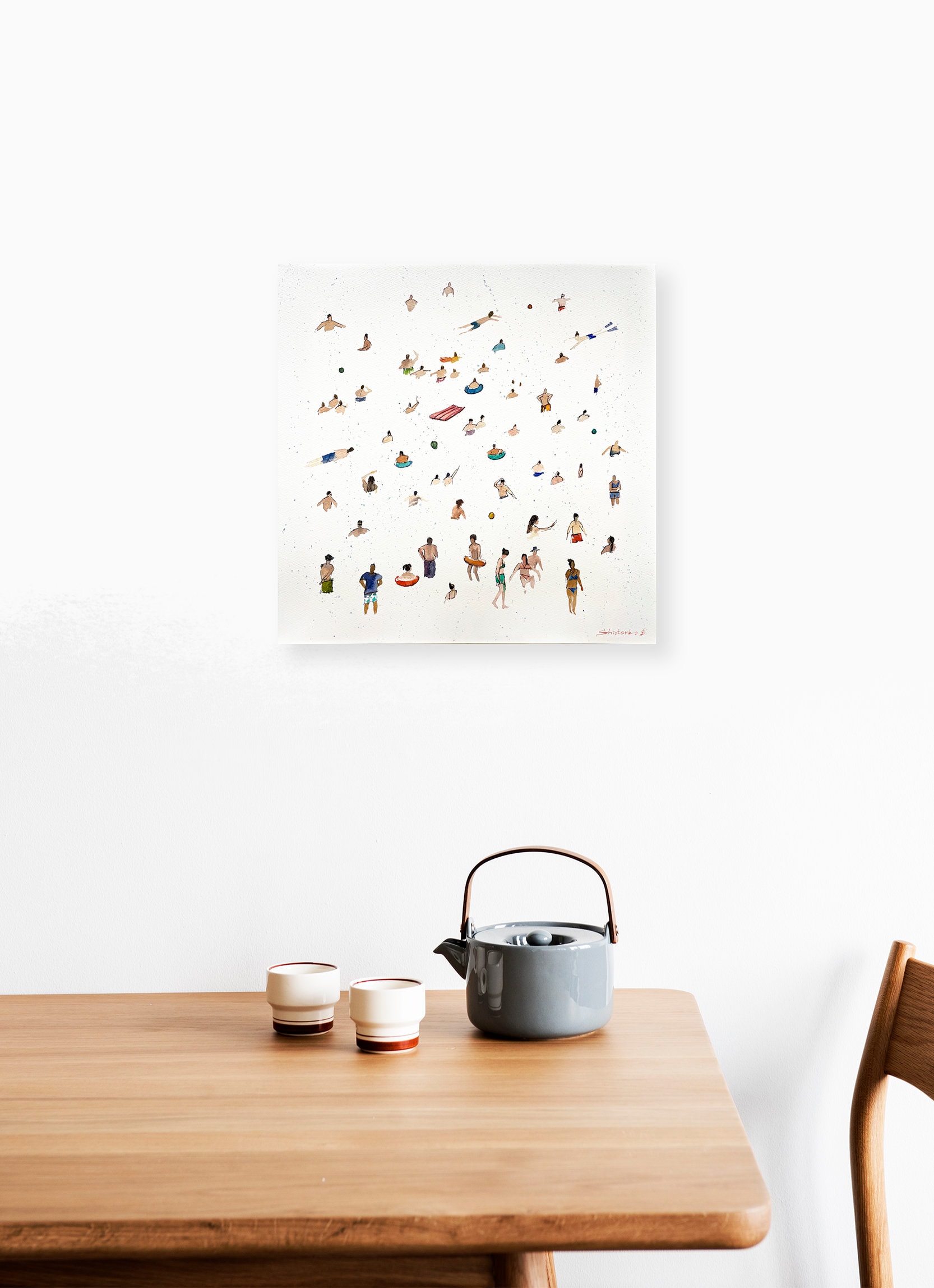 Bathing Season Original Art Watercolor Painting Swimming People Beach ...